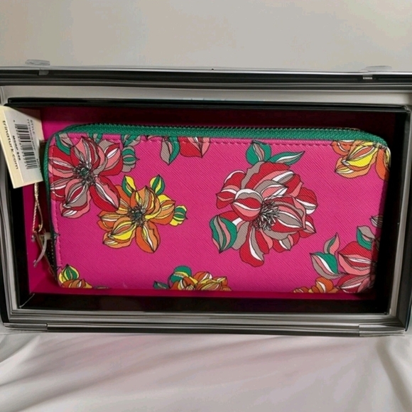 Trina Turk | Bags | Trina Turk Pink Floral Print Zip Around Wallet ...